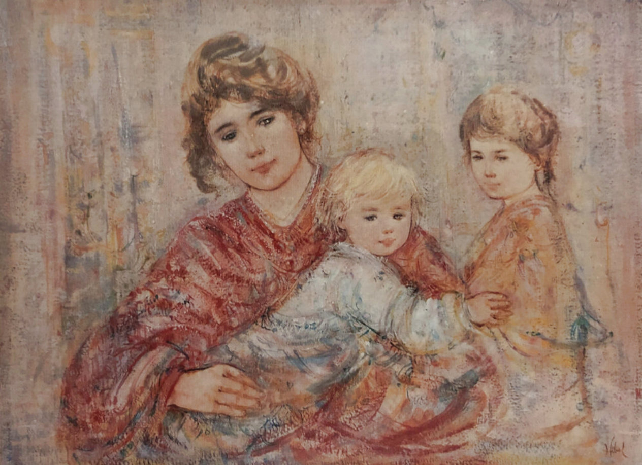 Mother and Two Children 1978 Limited Edition Lithograph by Edna Hibel ...