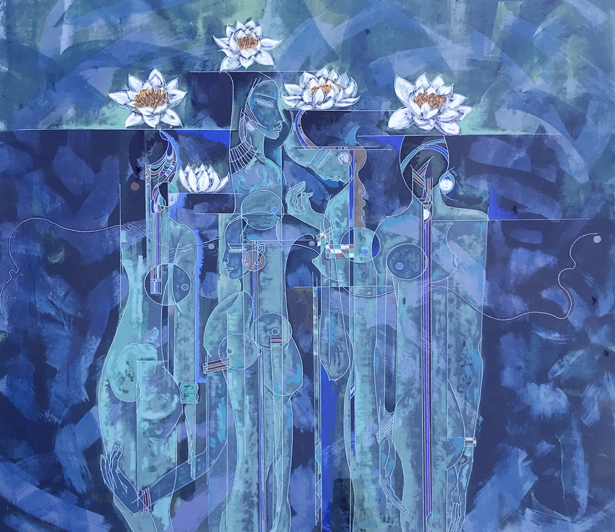 Wild Flowers AP 1990 Serigraph 34x36 by Lu Hong - For Sale on Art Brokerage