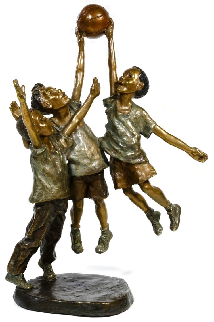 Shooting Hoops Bronze Sculpture 2001 15 in by Mark Hopkins