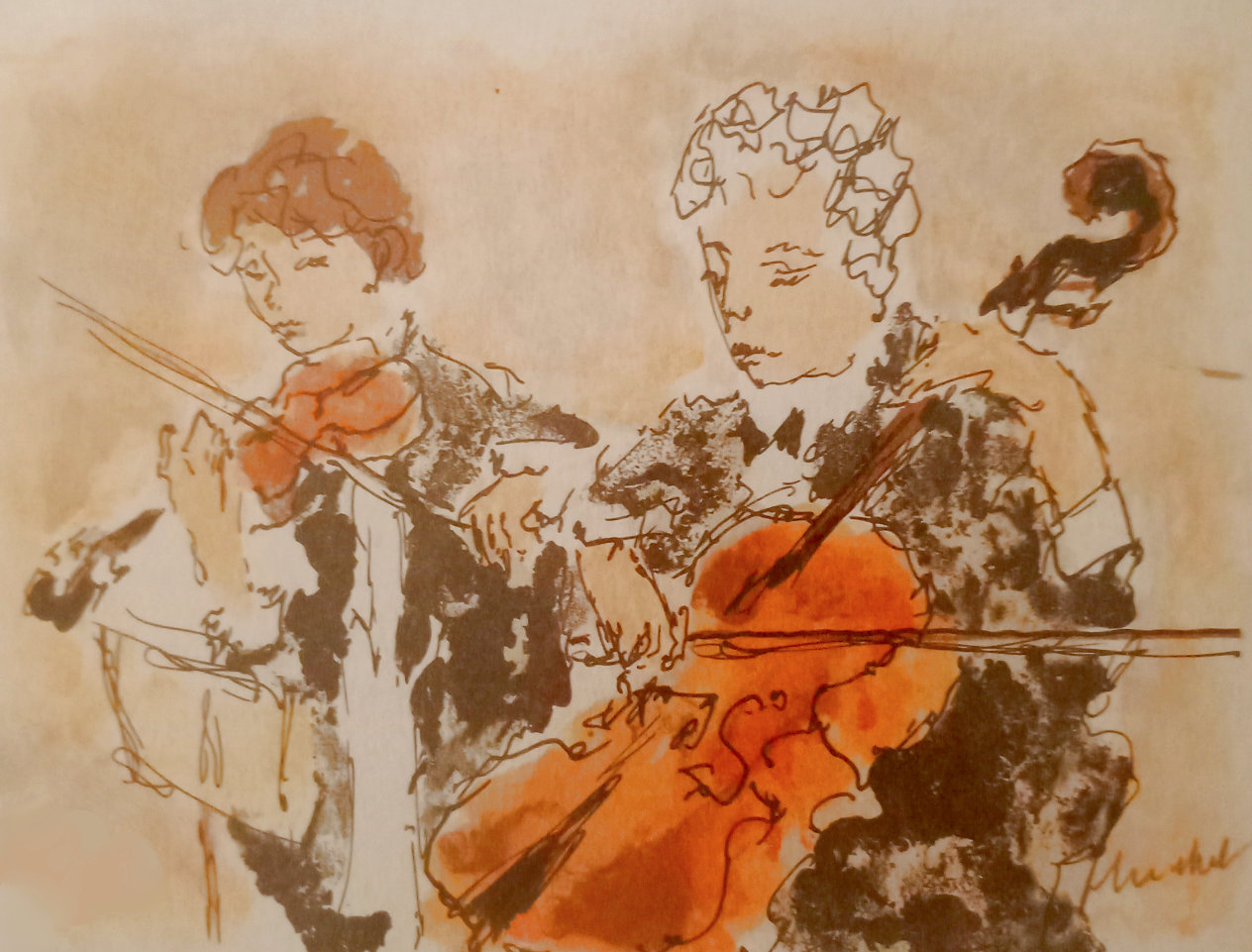 Violin and Cello 1989 Limited Edition Lithograph by Urbain Huchet - For ...