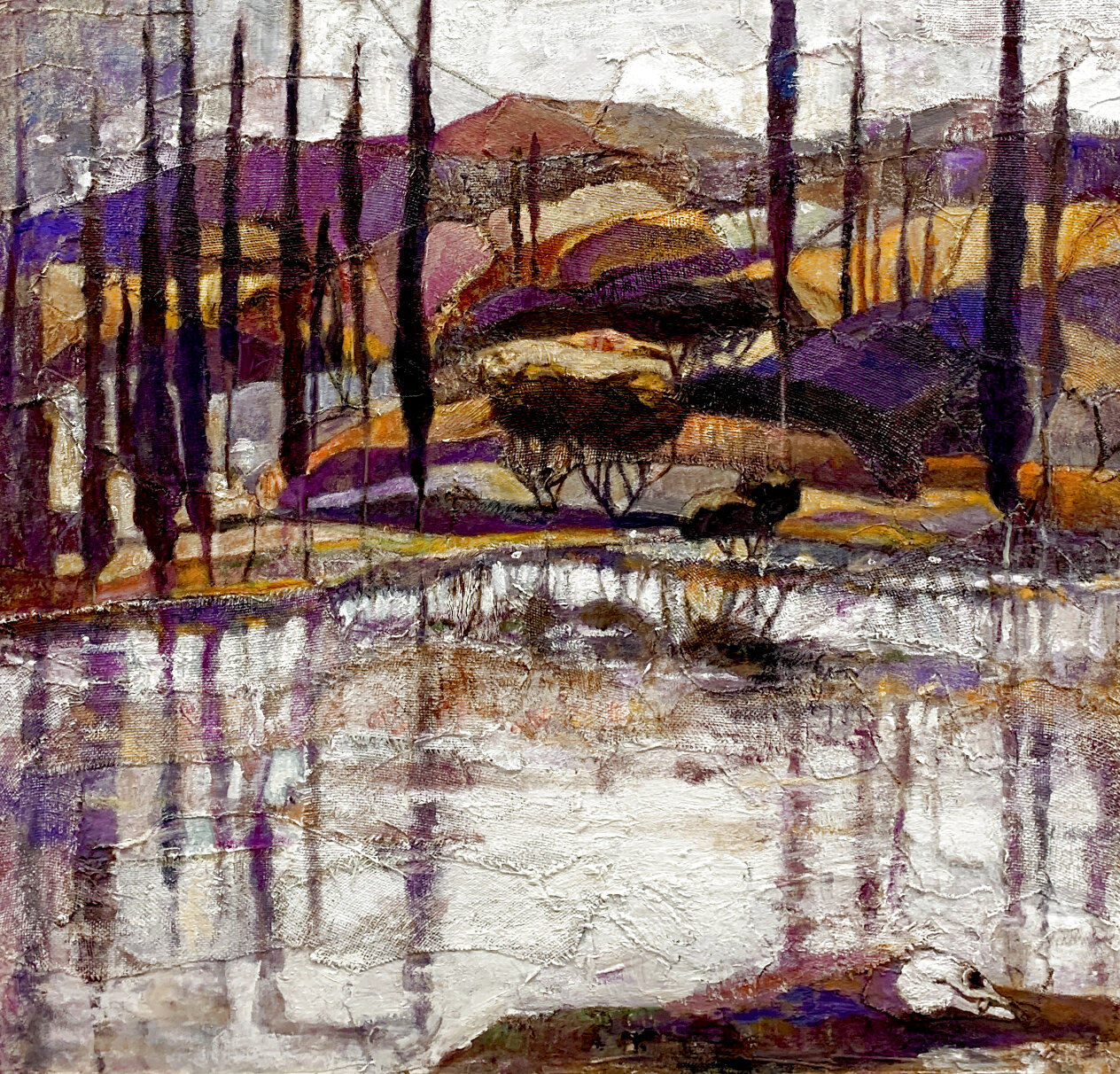 Lake with Swan Mixed Media on Canvas by Rachel Isadora - For Sale on ...