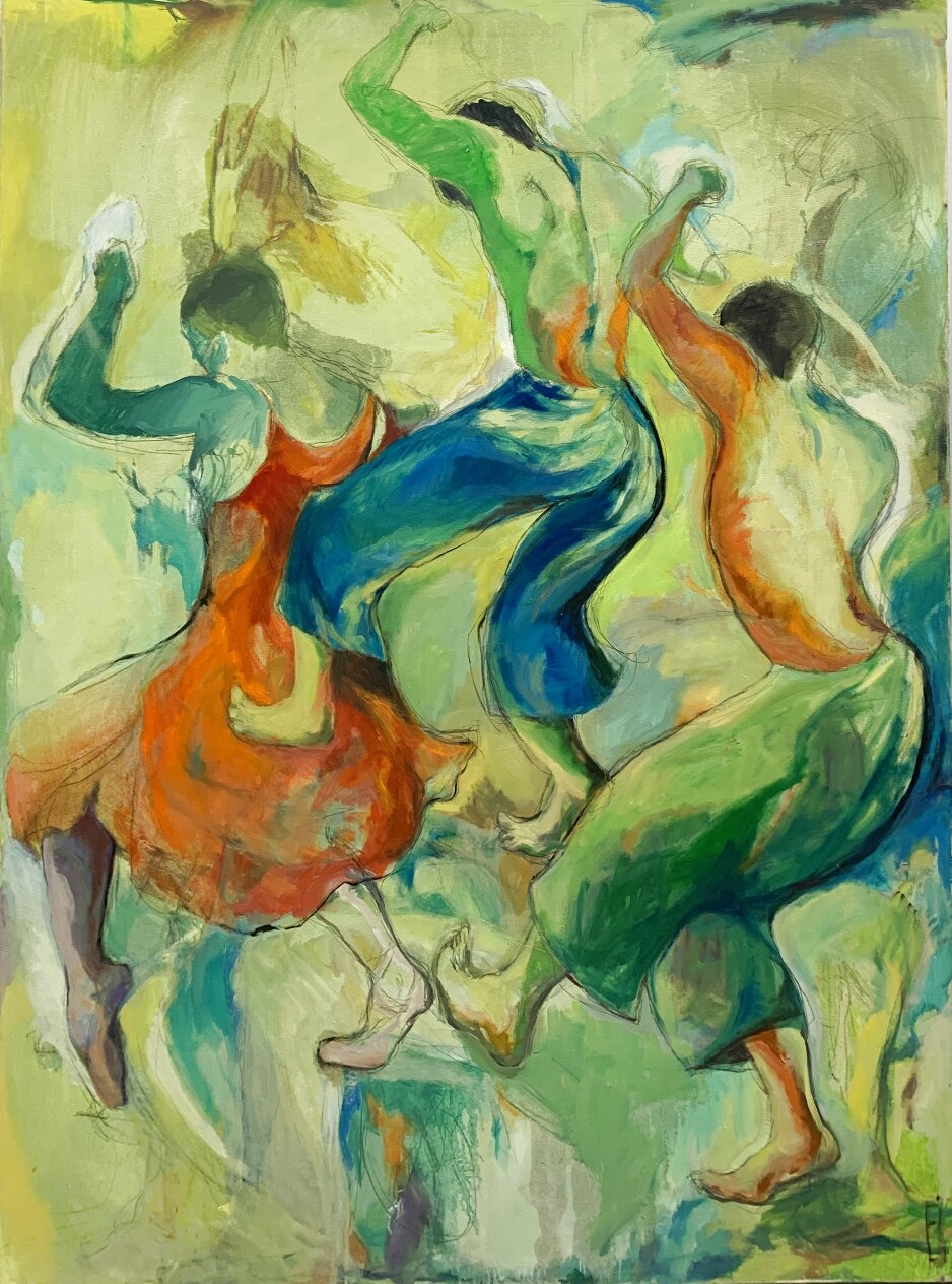 Green Dancers Mixed Media on Canvas by Rachel Isadora - For Sale on Art ...