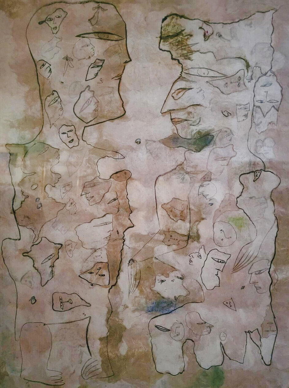 Untitled Figurative Abstract Framed Mixed Media on Bark 32x24 by Jamali ...