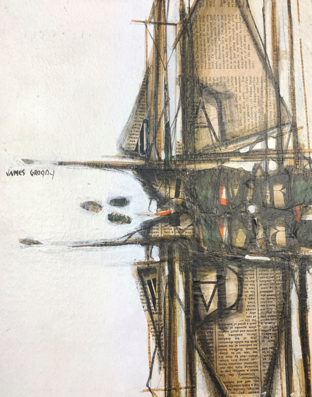 Mixed Media Collage James Groody Sailboat Reflection by James Groody ...