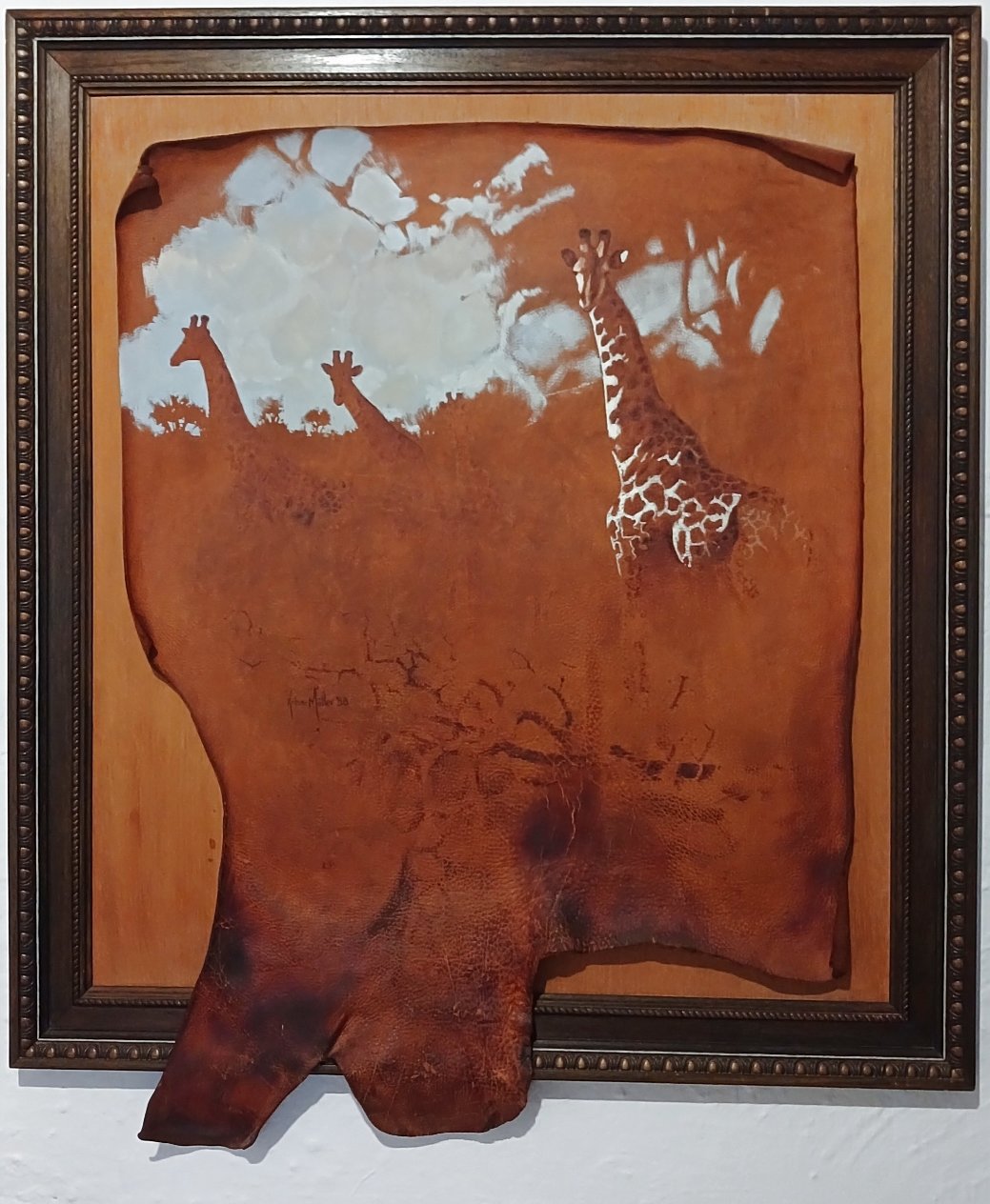 Giraffes 1988 Oil on Leather by Kobus Moller - For Sale on Art Brokerage