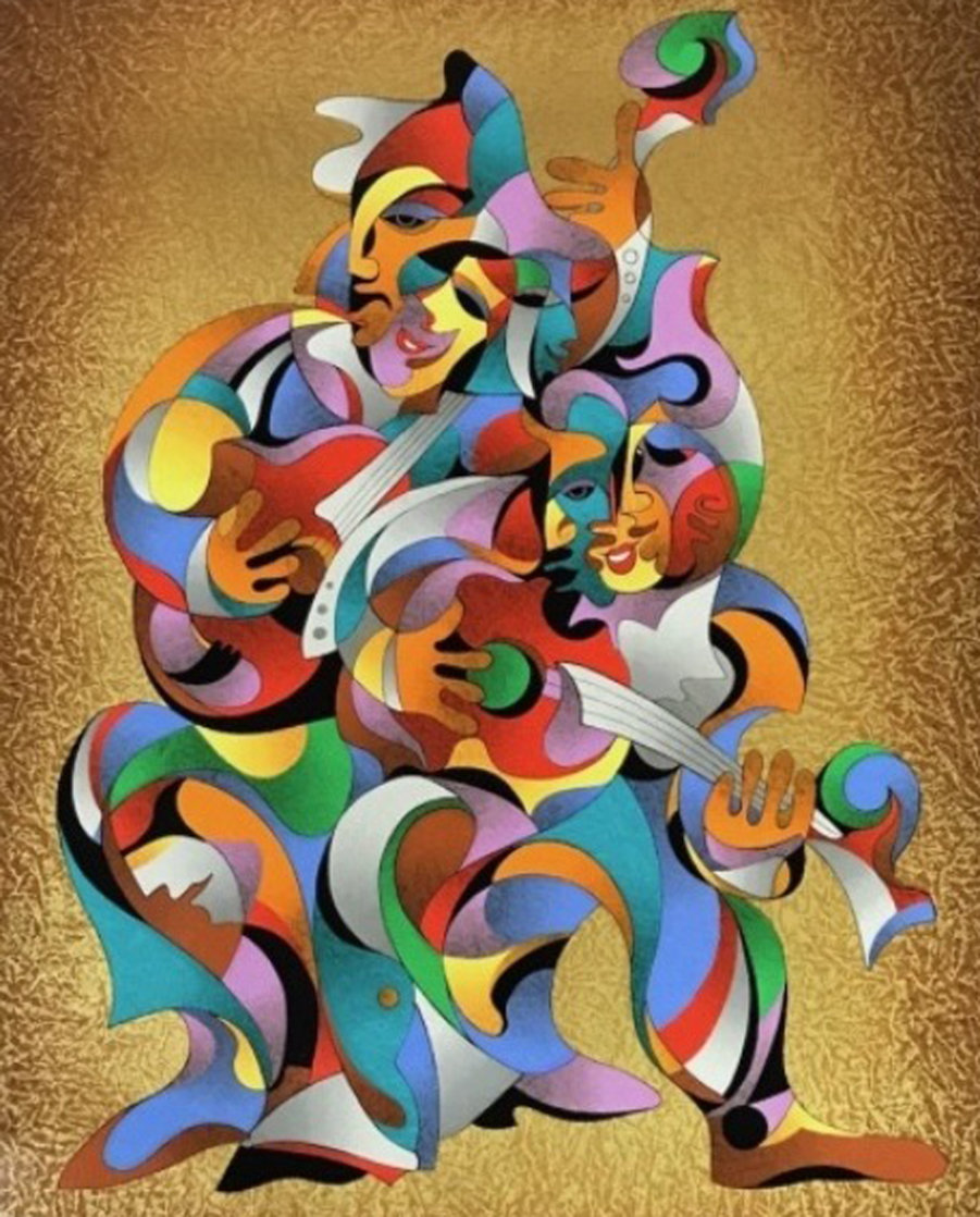 Serenade II 2004 25x17 serigraph of Colorful Cubist Style Figures ...