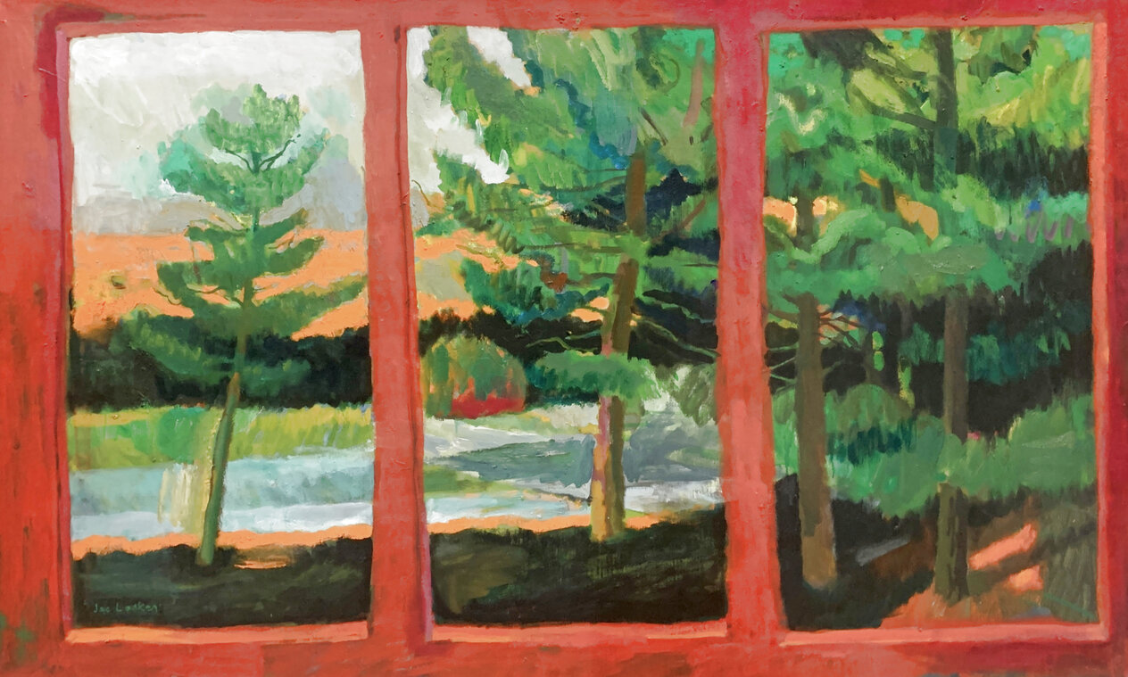 Red Window Acrylic on Canvas by Joe Lasker - For Sale on Art Brokerage