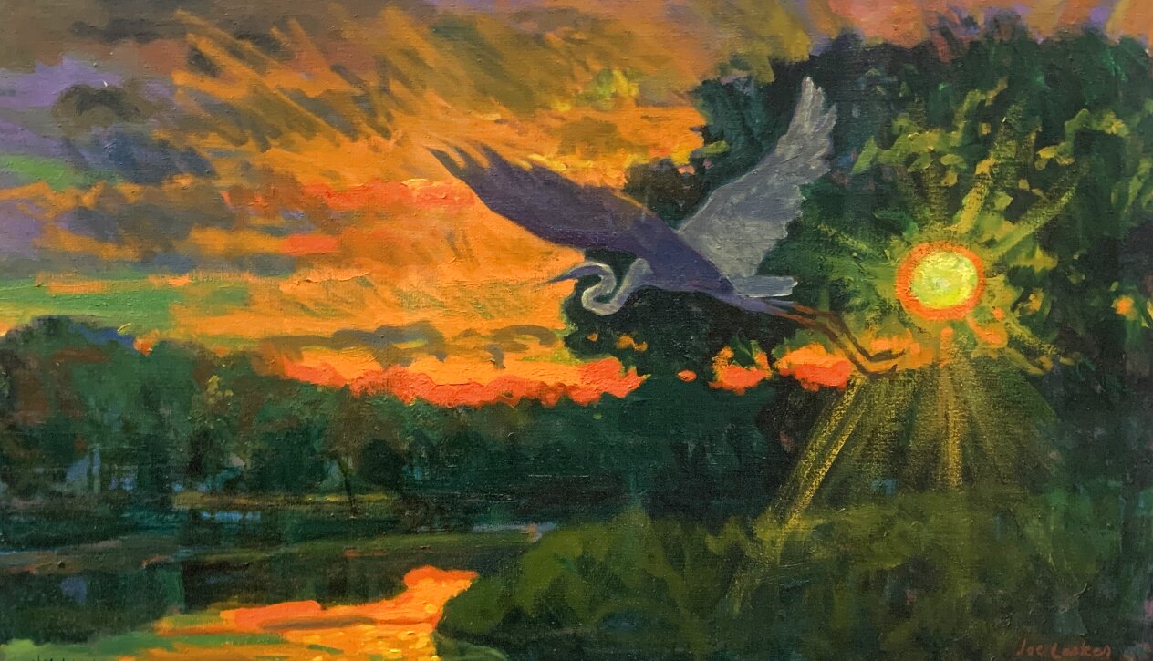 Egret Acrylic on Canvas by Joe Lasker - For Sale on Art Brokerage