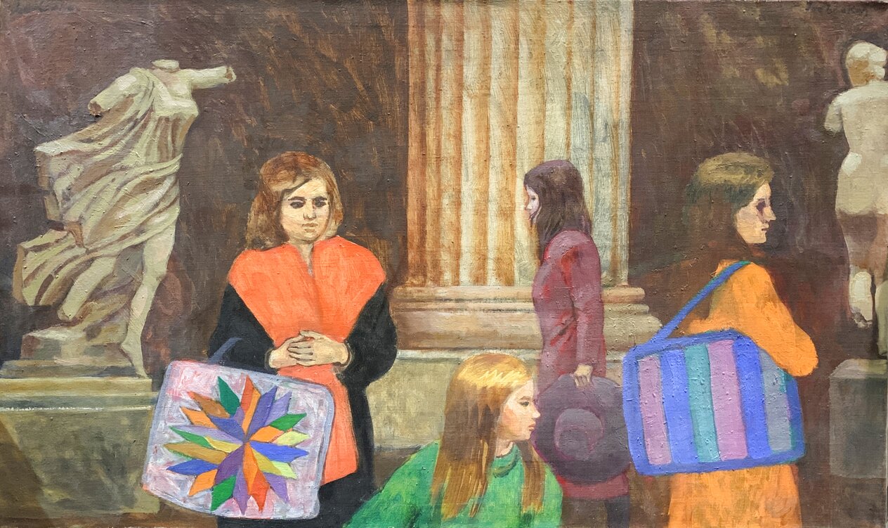 Sculpture Court Acrylic on Canvas 40x24 by Joe Lasker - For Sale on Art ...
