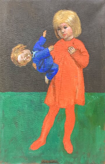 Girl with Doll Acrylic on Canvas by Joe Lasker - For Sale on Art Brokerage