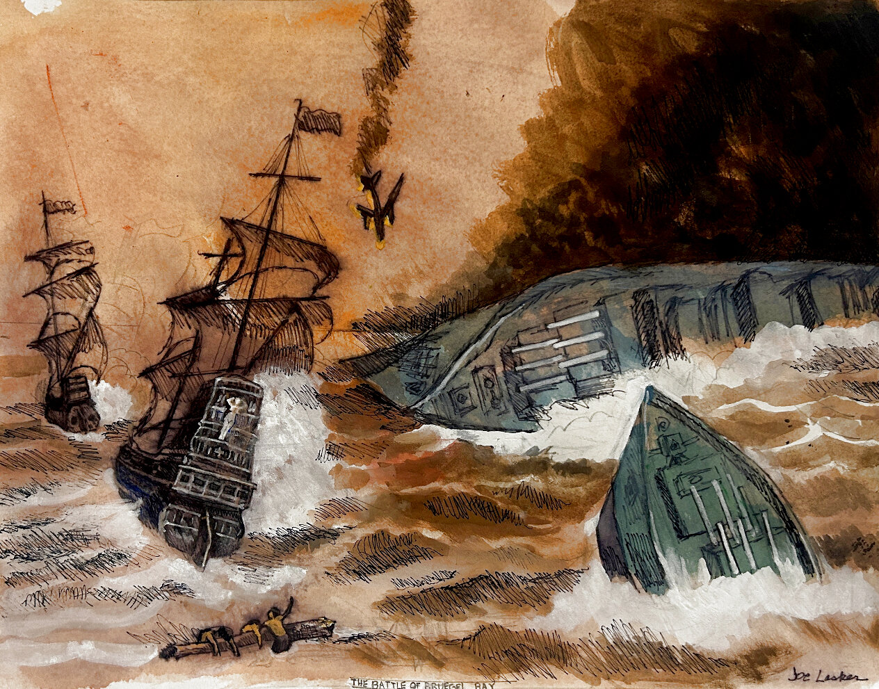 Battle of Bruegel Bay Watercolor by Joe Lasker - For Sale on Art Brokerage