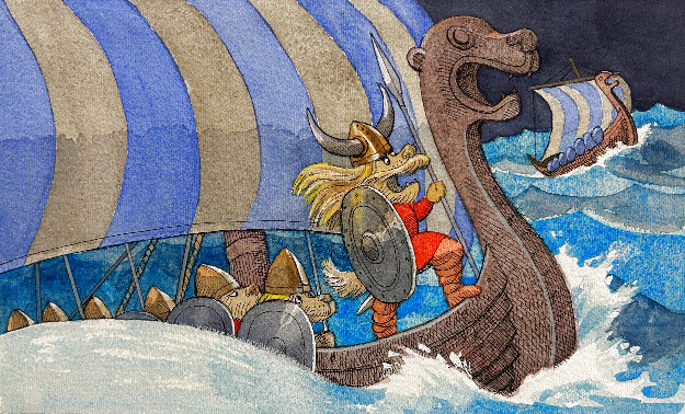 Vikings: Bravely He Sailed Watercolor by Joe Lasker - For Sale on Art ...