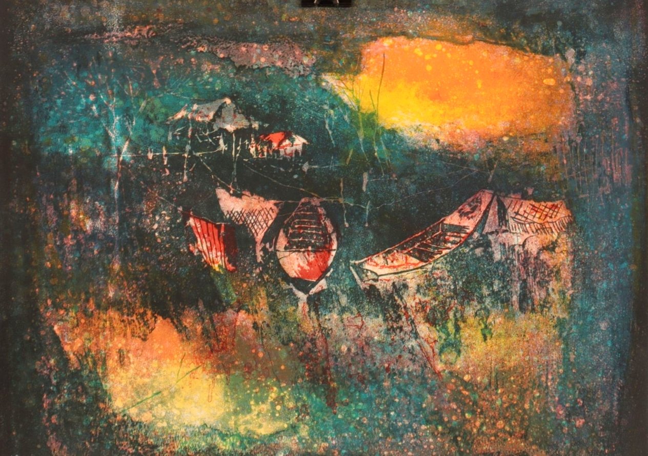 Village in Moonlight Limited Edition Lithograph by Lebadang - For Sale ...