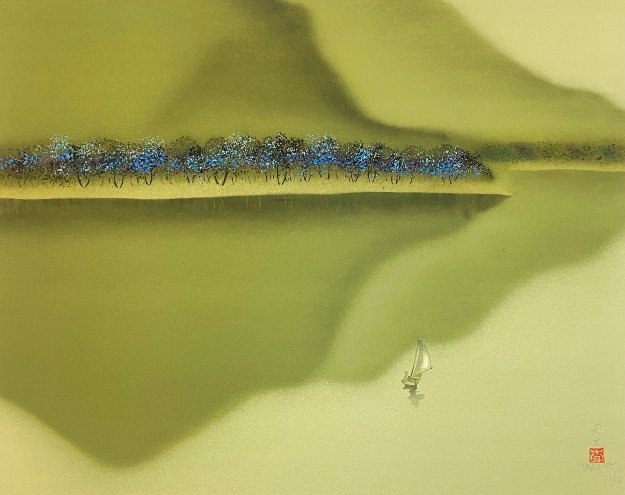 Mountain Lake Lithograph 26x20 by David Lee - For Sale on Art Brokerage