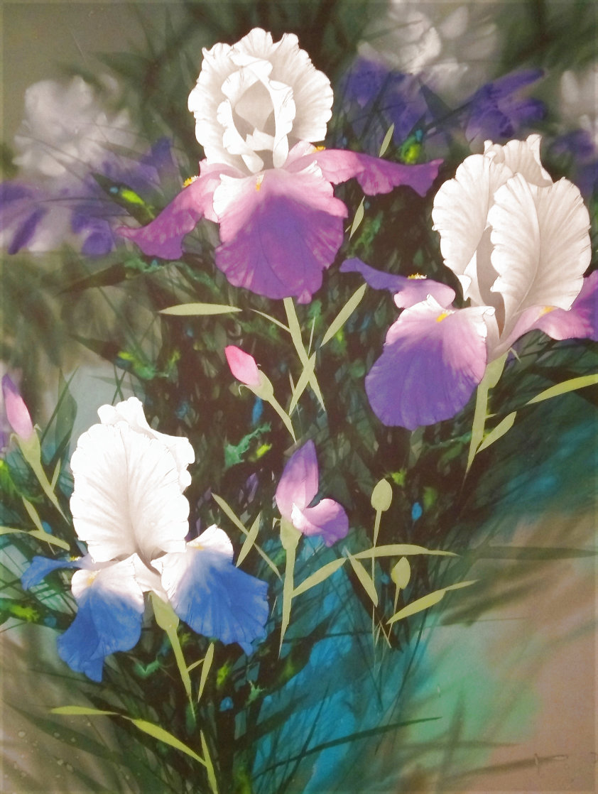 Irises 1996 Lithograph on Silk 27x20 by David Lee