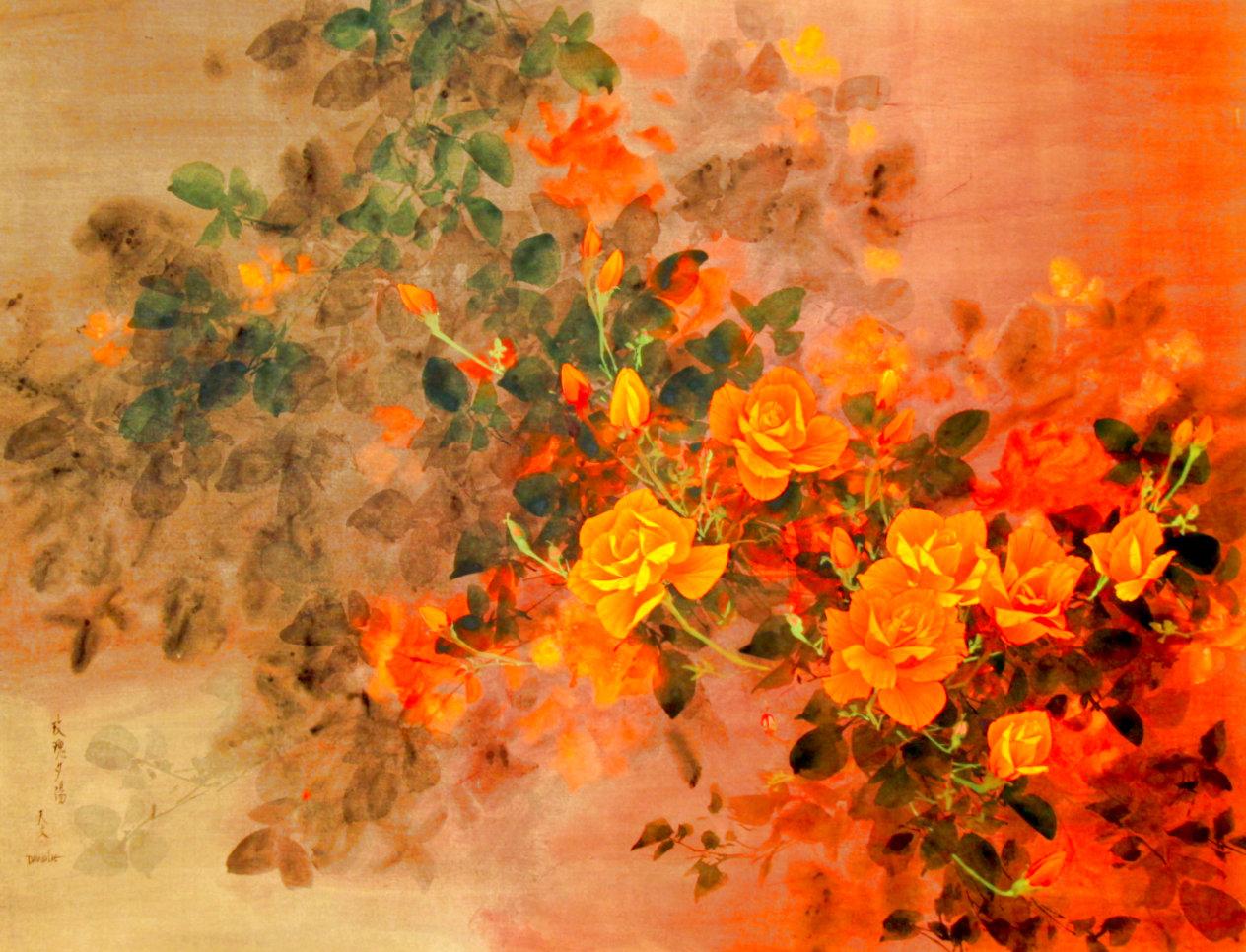 Masterpiece Floral 1980 Acrylic on Silk by David Lee - For Sale on Art ...