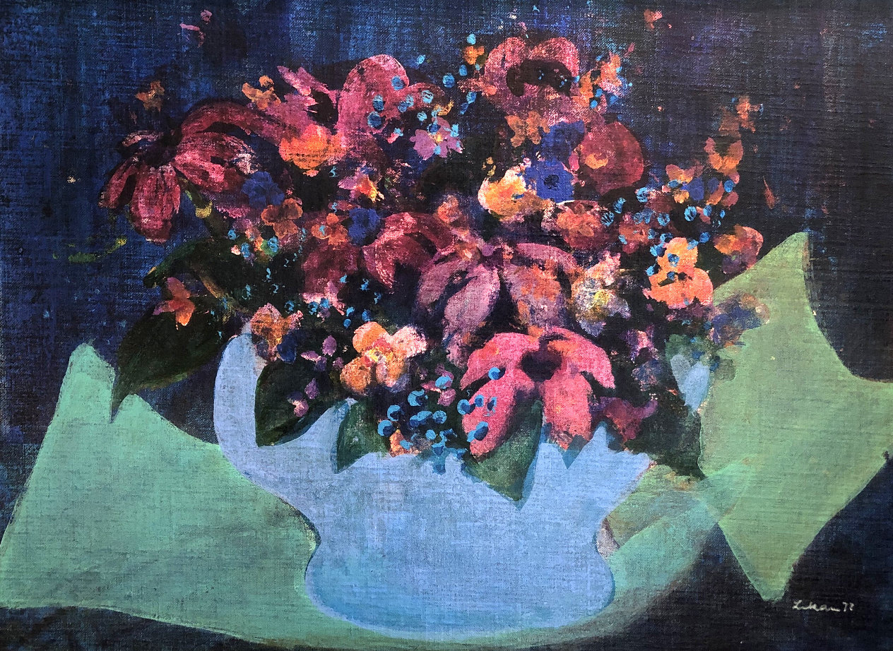 Flowers, 1972, 20x25, Acrylic on Canvas, Flowers Still Life by Gustav ...