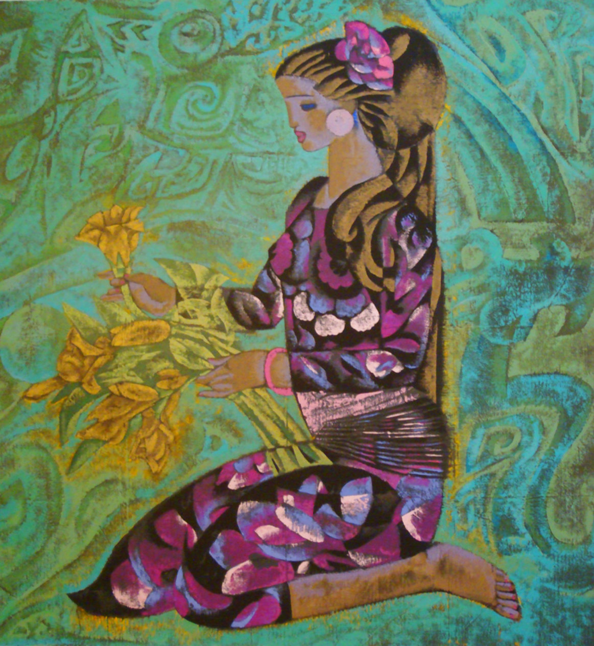 Girl in Violet 1989 Serigraph 39x38 by Zhou Ling - For Sale on Art ...