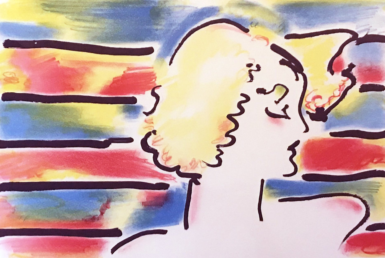 Peter Max pop art, portrait of a woman, blonde hair, print by Peter Max