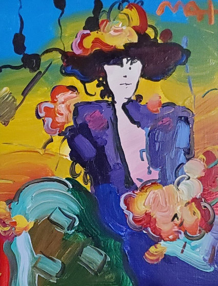 Art Deco Lady II Unique 1988 Oil on Canvas 18x15 by Peter Max