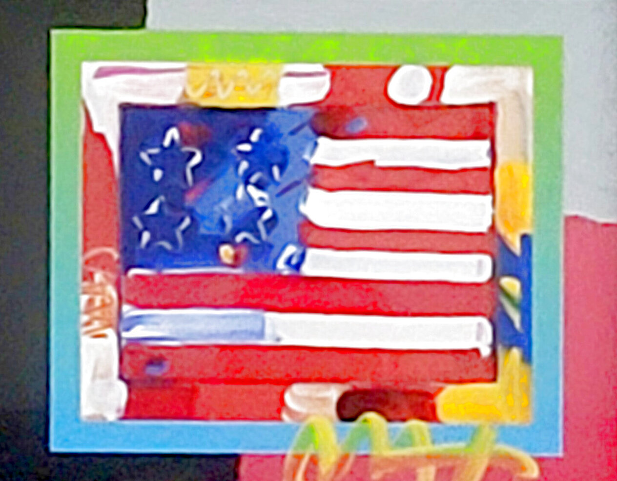 Flag with Heart on Blends 2017 Framed Unique Mixed Media 8x10 by Peter Max - For Sale on Art ...