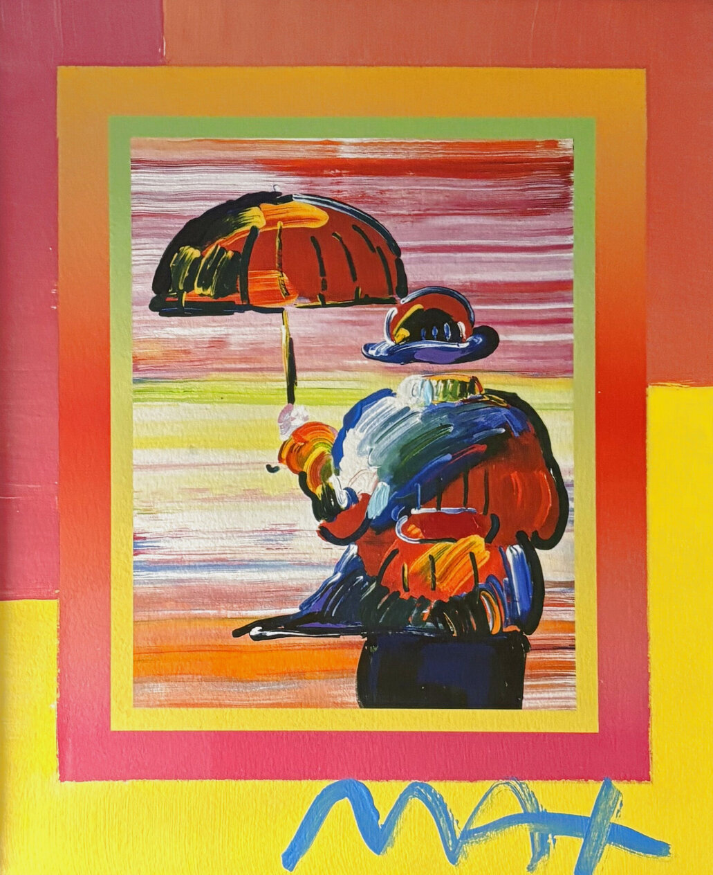 Umbrella Man on Blends Unique 2017 Framed Mixed Media 10x8 by Peter Max - For Sale on Art Brokerage