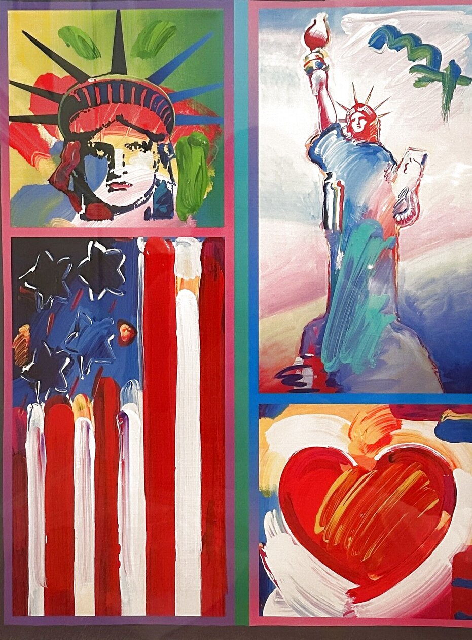Patriotic Series: 2 Liberties, Flag, and Heart Unique 2006 Framed Mixed ...