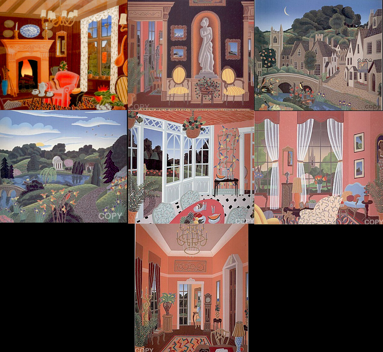 England Suite of 7 1986 Framed Limited Edition Serigraphs w/ Portfolio ...