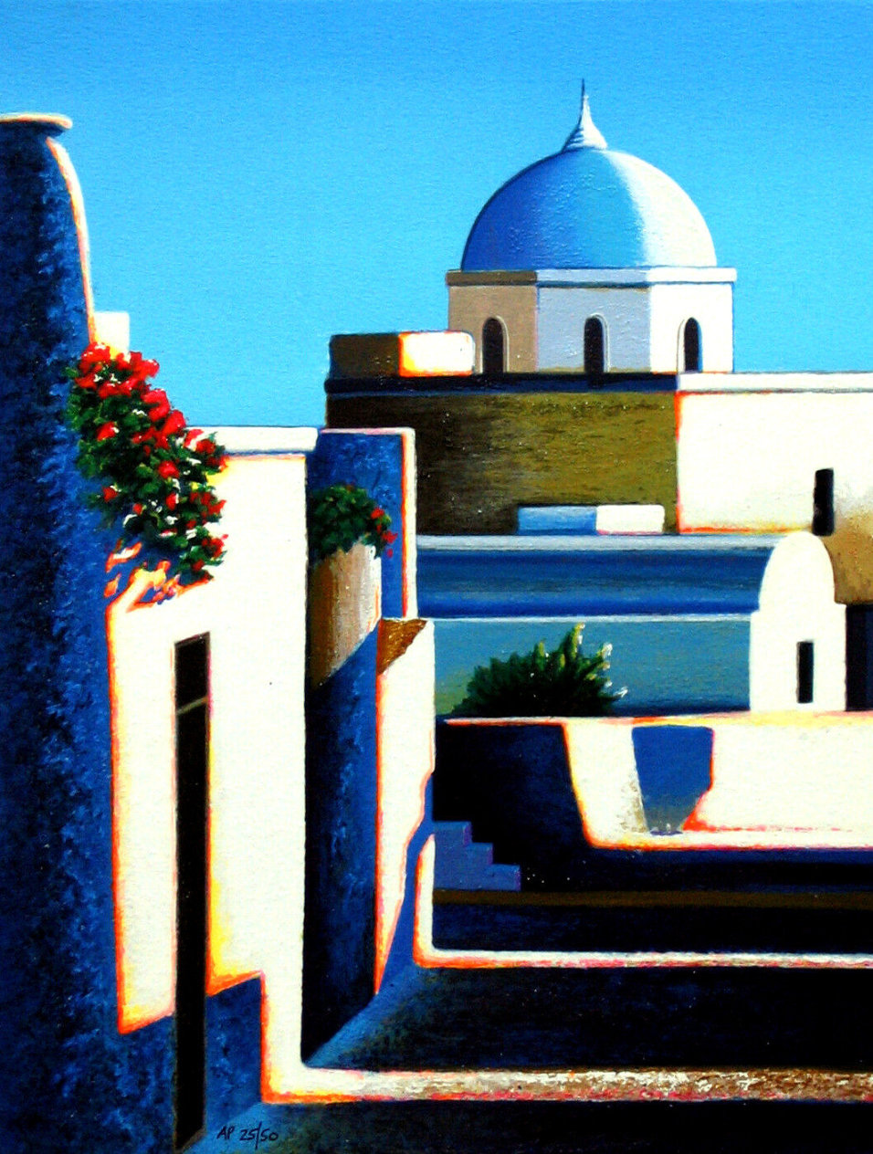 Village on Santorini 1998 Serigraph 15x11 by Igor Medvedev - For Sale ...