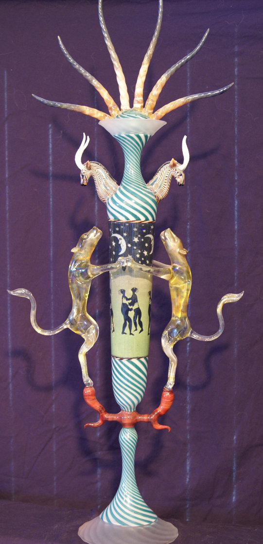 Celestial Lions Glass Sculpture 2000 29 in by Robert Mickelsen
