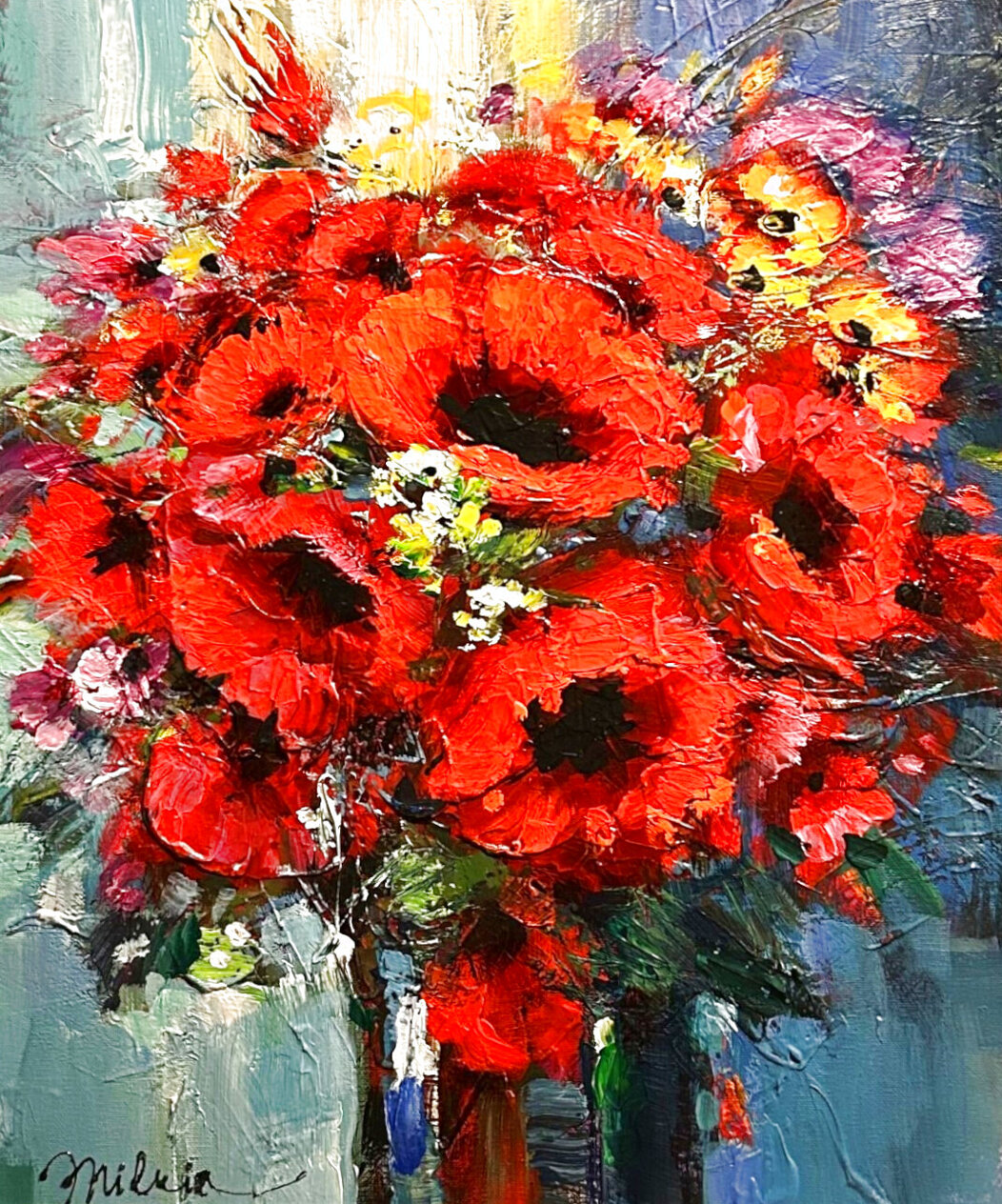 Brilliant Colors of Flowers 2018 Framed Oil on Canvas 20x16 by Michael ...