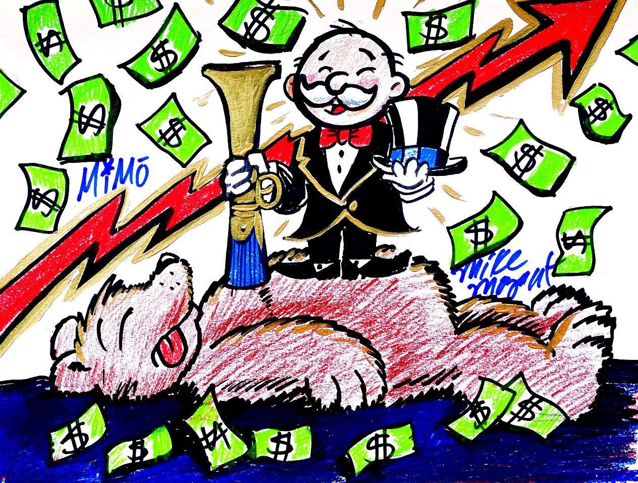 Monopoly Man Kills the Bear Market 2008 Mixed Media 12x9 by MiMo - For ...