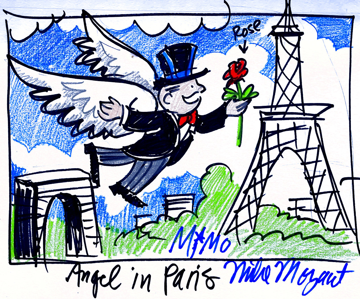 Monopoly Angel in Paris 2008 Mixed Media 9x12 by MiMo