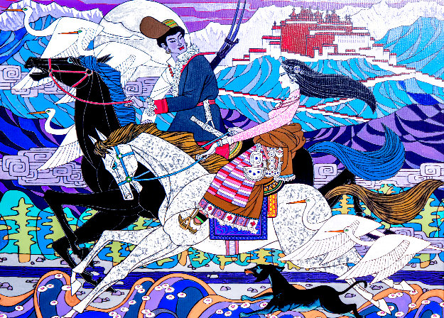 Approaching the Buddha Palace Serigraph 27x32 by Zu Ming Ho - For Sale ...