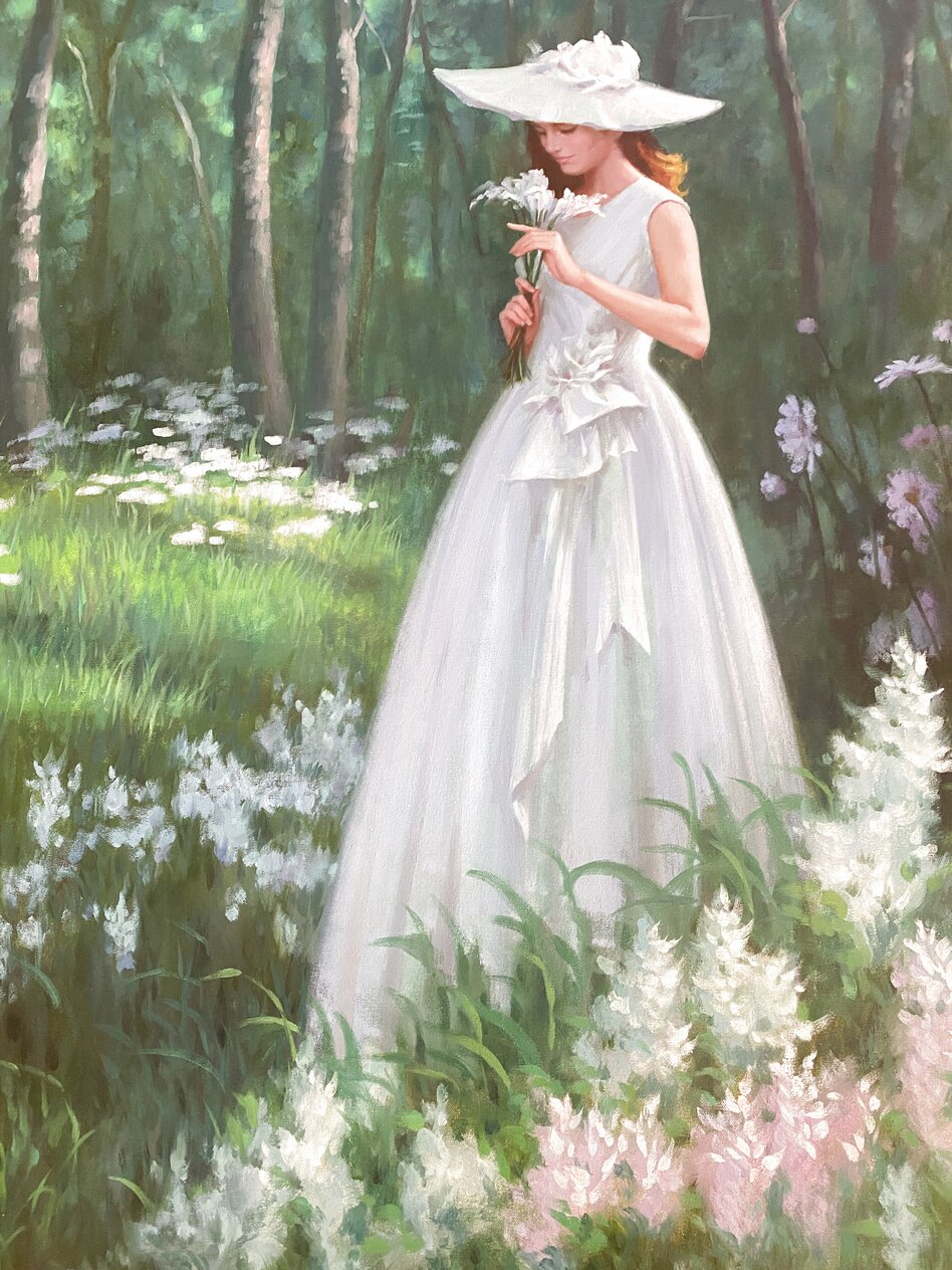 Woman in Garden 1949 Oil on Canvas by Zu Ming Ho - For Sale on Art ...