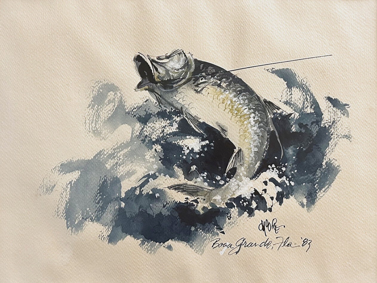 Untitled Fishing Scene 1983 Framed Watercolor 14x19 by Wayland Moore ...
