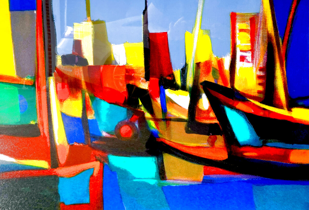 Boutres Au Dubai 2004 Framed Limited Edition Lithograph 20x28 by Marcel ...