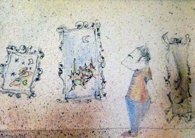 Art Buyer Drawing 1980 8x11 by Leonardo Nierman - For Sale on Art Brokerage