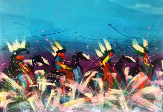 Four Indian Warriors on Horse Back 1997 Huge 42x53 by Pablo Antonio ...