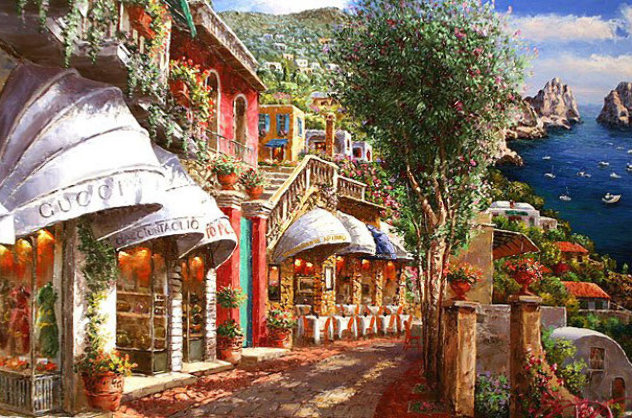 Greek Street Scene Painting Impressionism by Sam Park