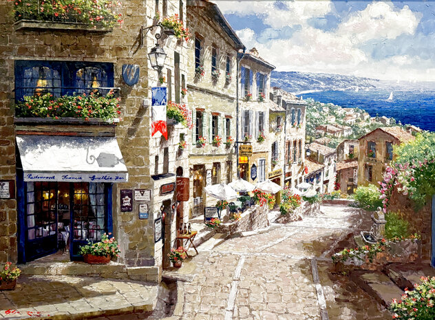 Parisian Cafe 2001 Embellished Serigraph on Canvas - Huge - France by ...