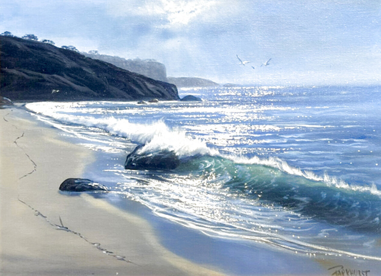 Blue Seascape Breakers 1973 Framed Oil on Canvas 18x24 by Violet ...