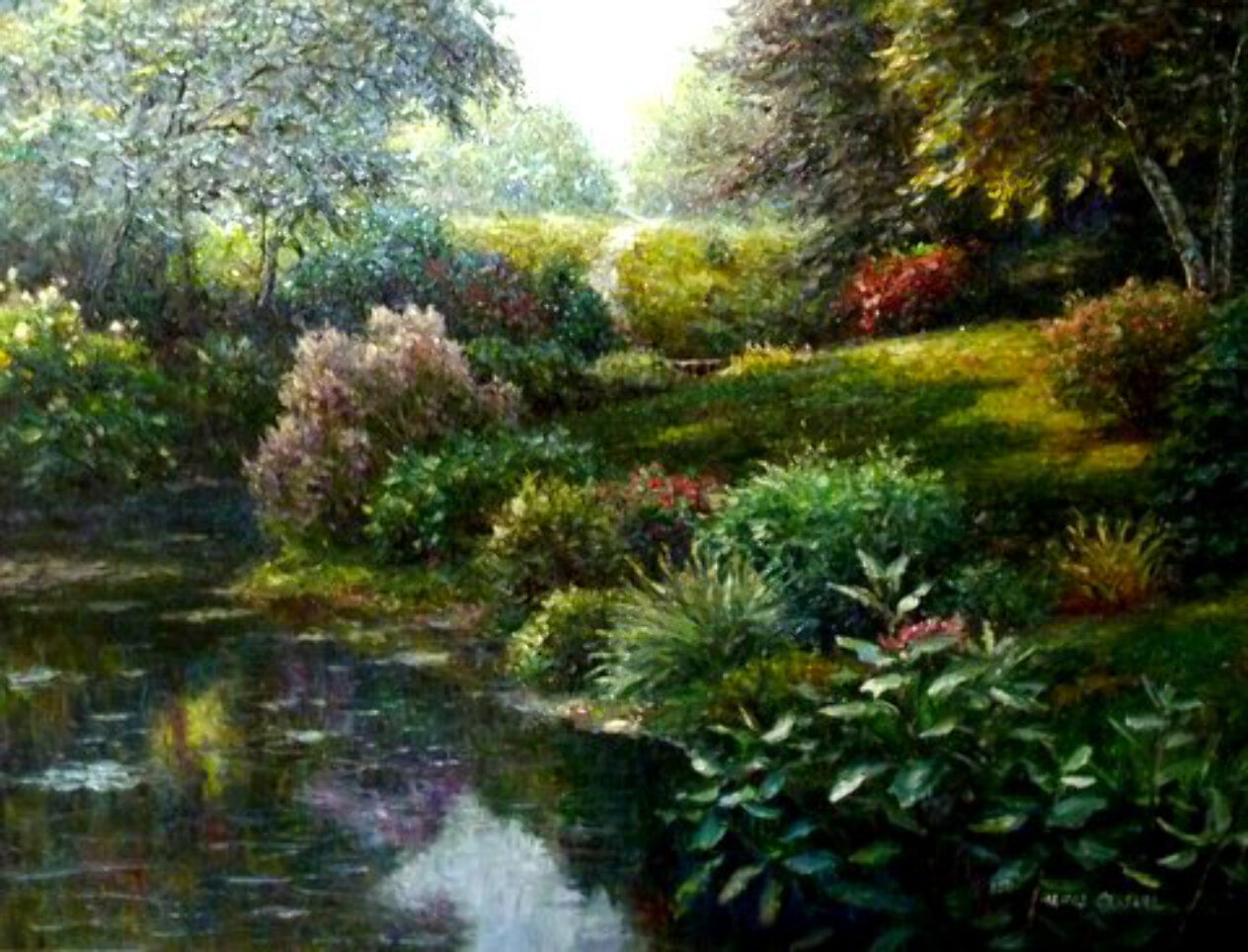 In Front of the Pond Oil on Canvas by Henry Peeters - For Sale on Art ...