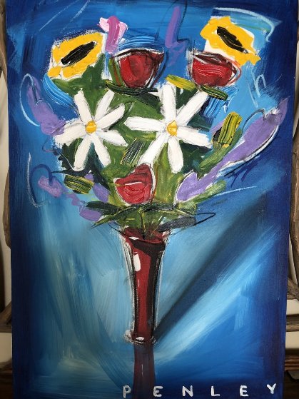 Floral on Blue 36x24 by Steve Penley - For Sale on Art Brokerage