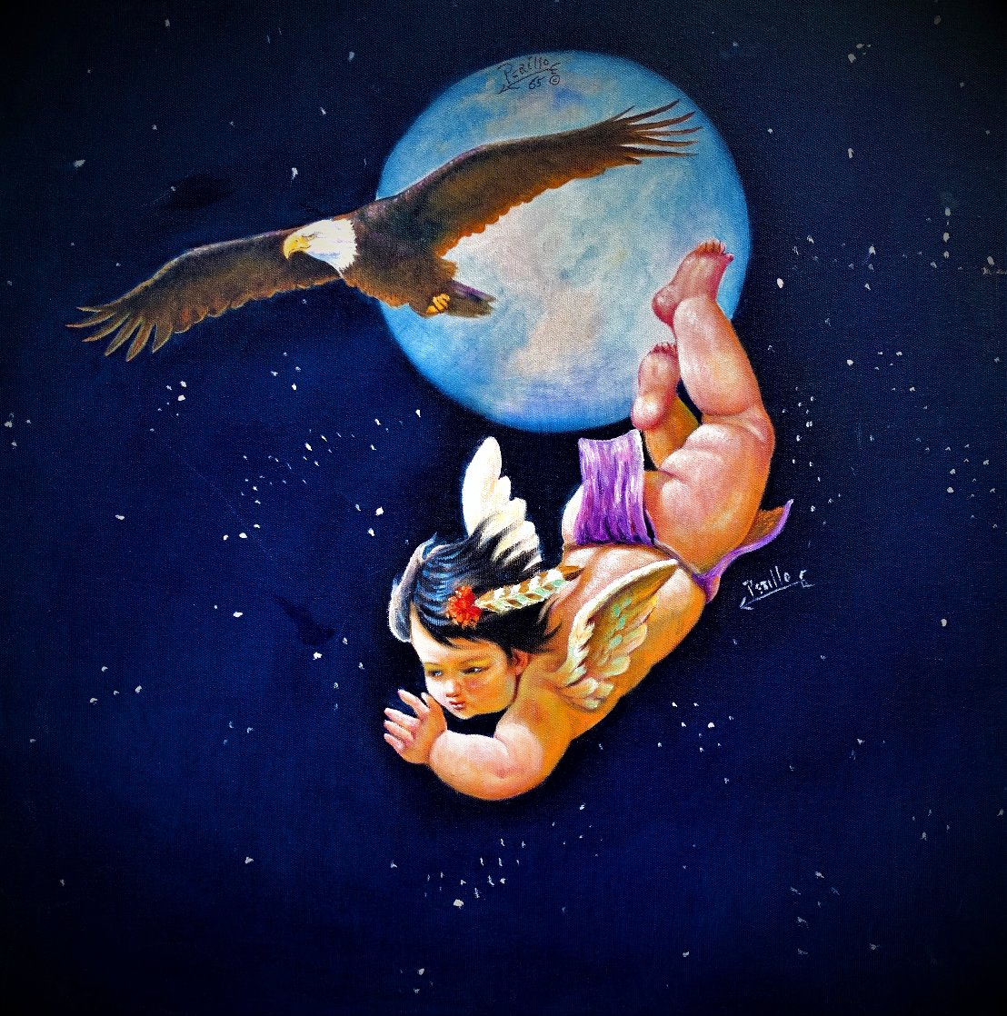 Angel With Eagle 1985 Oil on Canvas 24x24 by Gregory Perillo