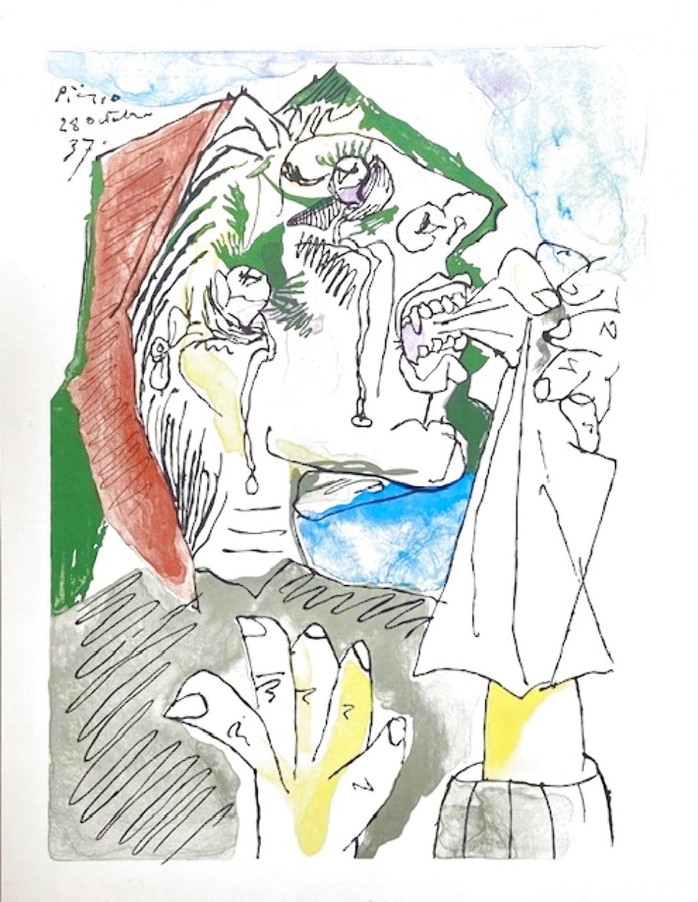 From the 15 Drawings Portfolio: Weeping Woman Pochoir 1946 Collotype w ...