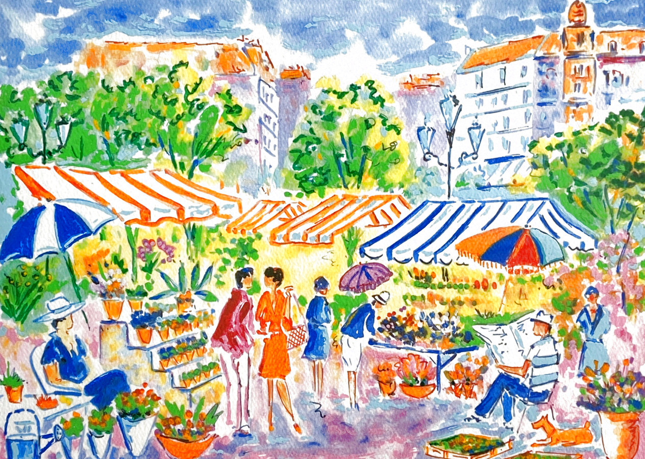 Marche Aux Fleurs a Nice 2000 Seriolithograph 11x8 by Jean Claude Picot ...