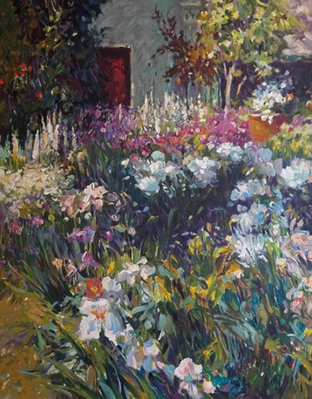 henri plisson garden art, print serigraph , Red Door by Henri Plisson