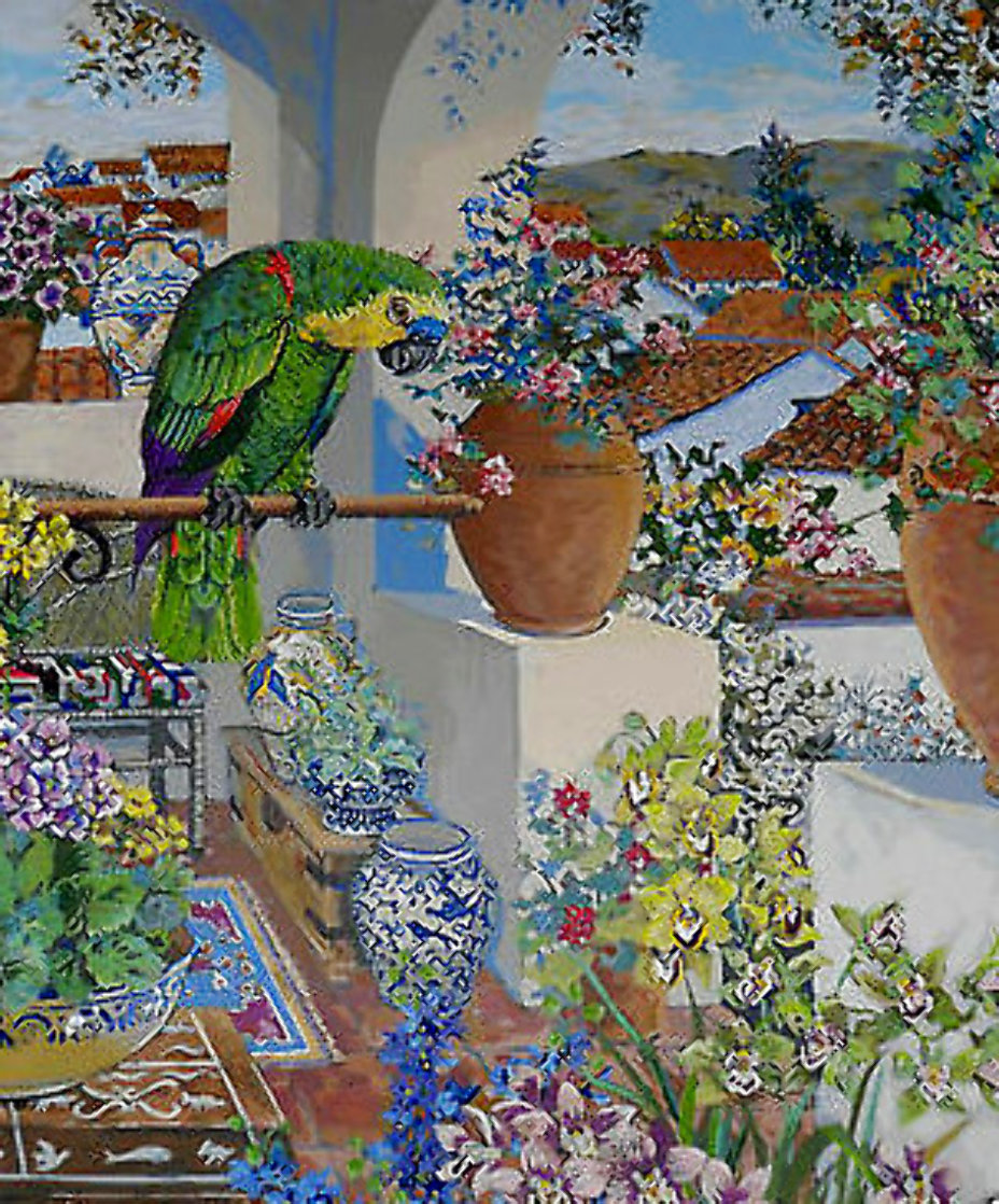 Parrot and Rooftops 1985 Serigraph 26x22 by John Powell