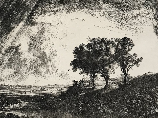 rembradt van rijn print of landscapes, three trees by Rembrandt ...